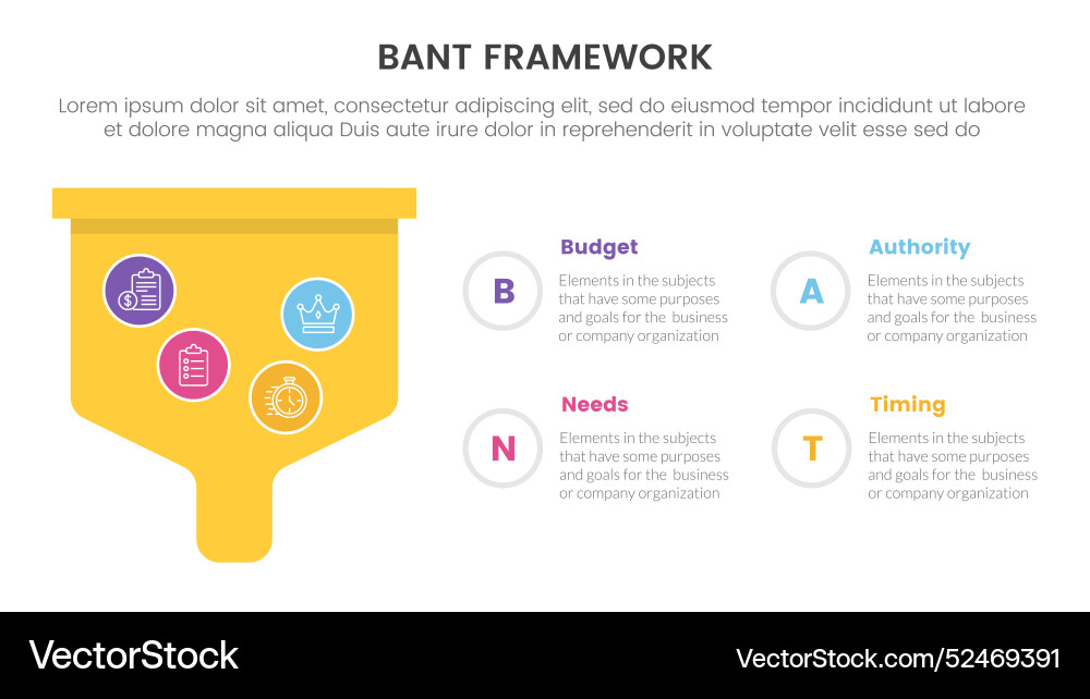 Bant sales framework methodology infographic Vector Image