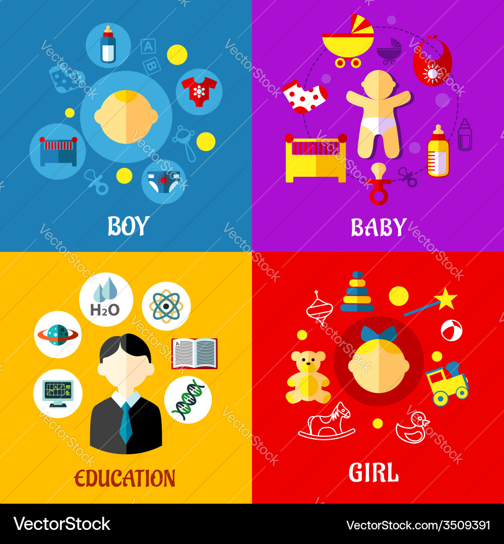 Childhood concept in flat design Royalty Free Vector Image