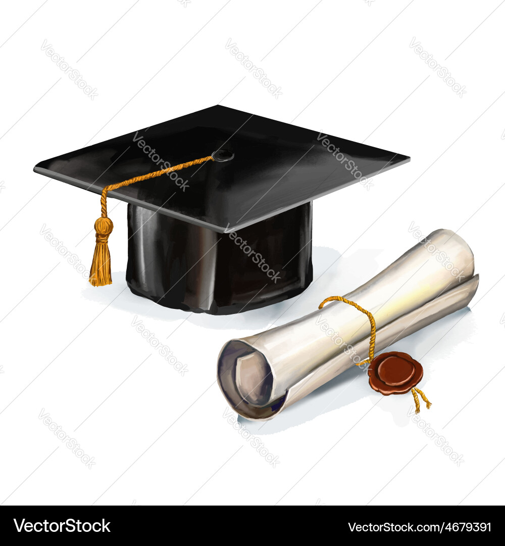 Graduation cap and diploma Royalty Free Vector Image