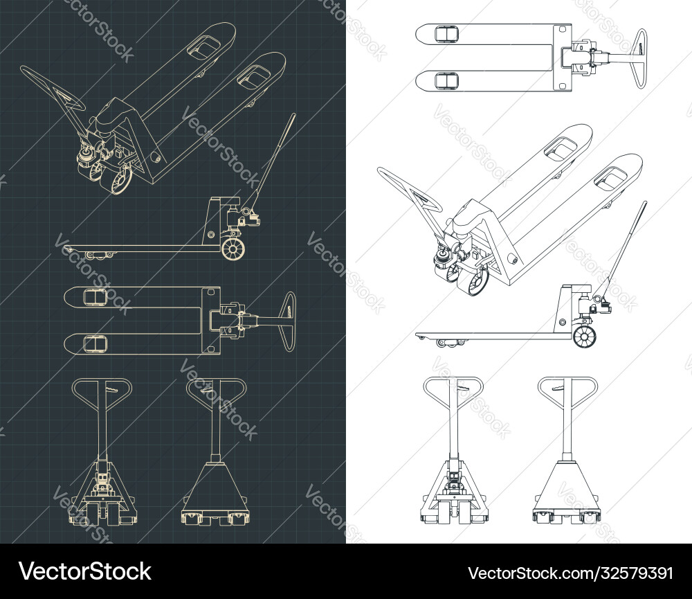 Hand pallet truck drawings Royalty Free Vector Image