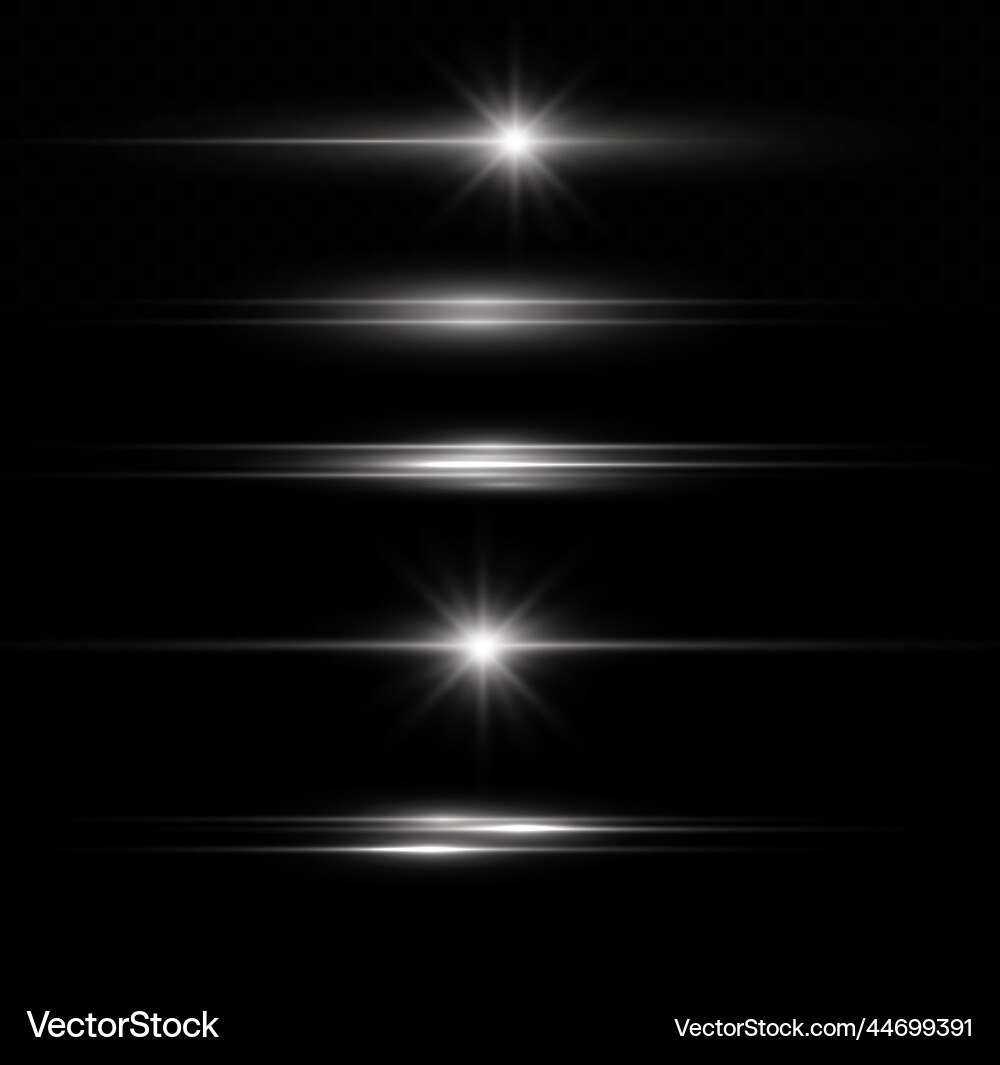 Horizontal line light white laser beams spark star