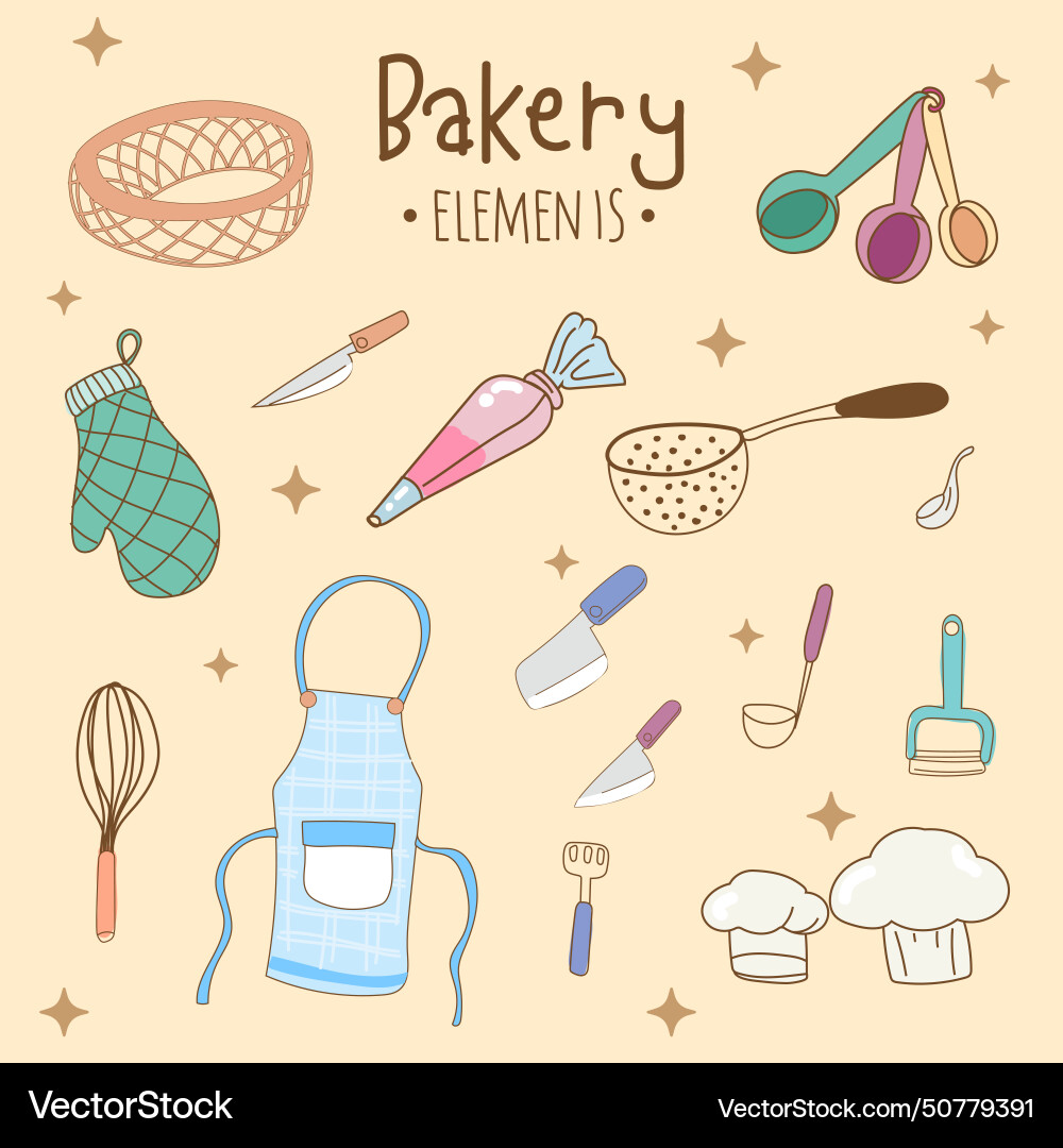 Kitchen utensils and bakery tools doodle Vector Image