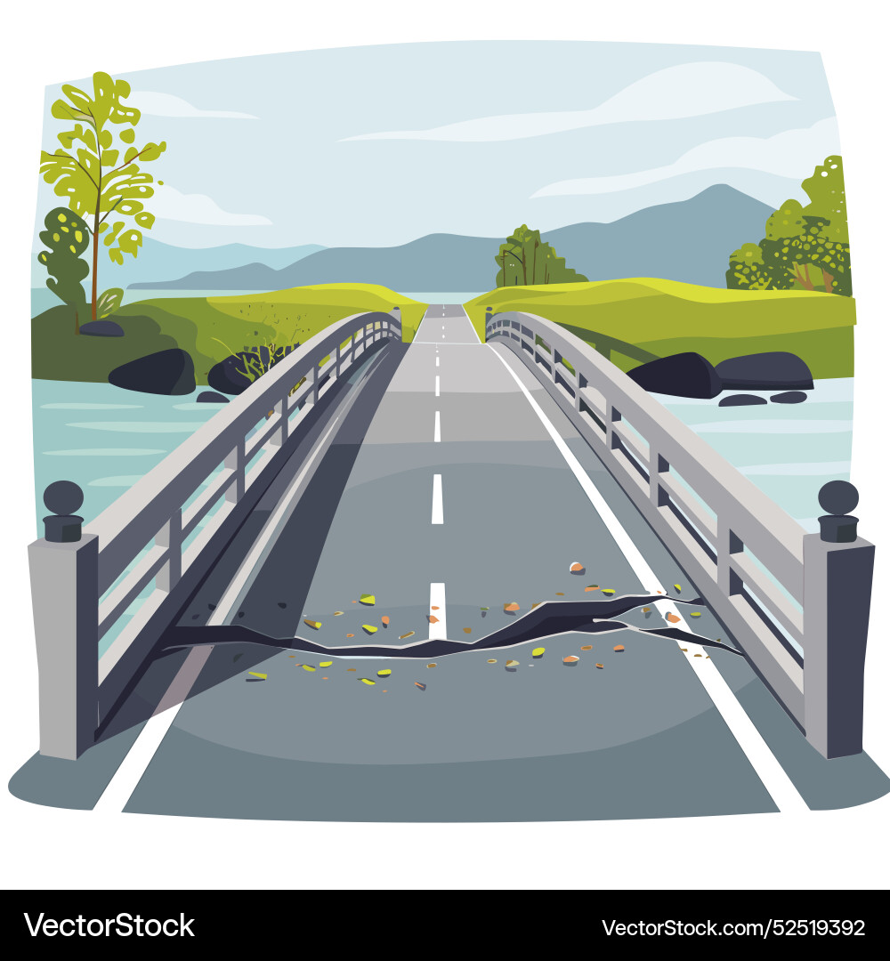 Bridge crack over river Royalty Free Vector Image