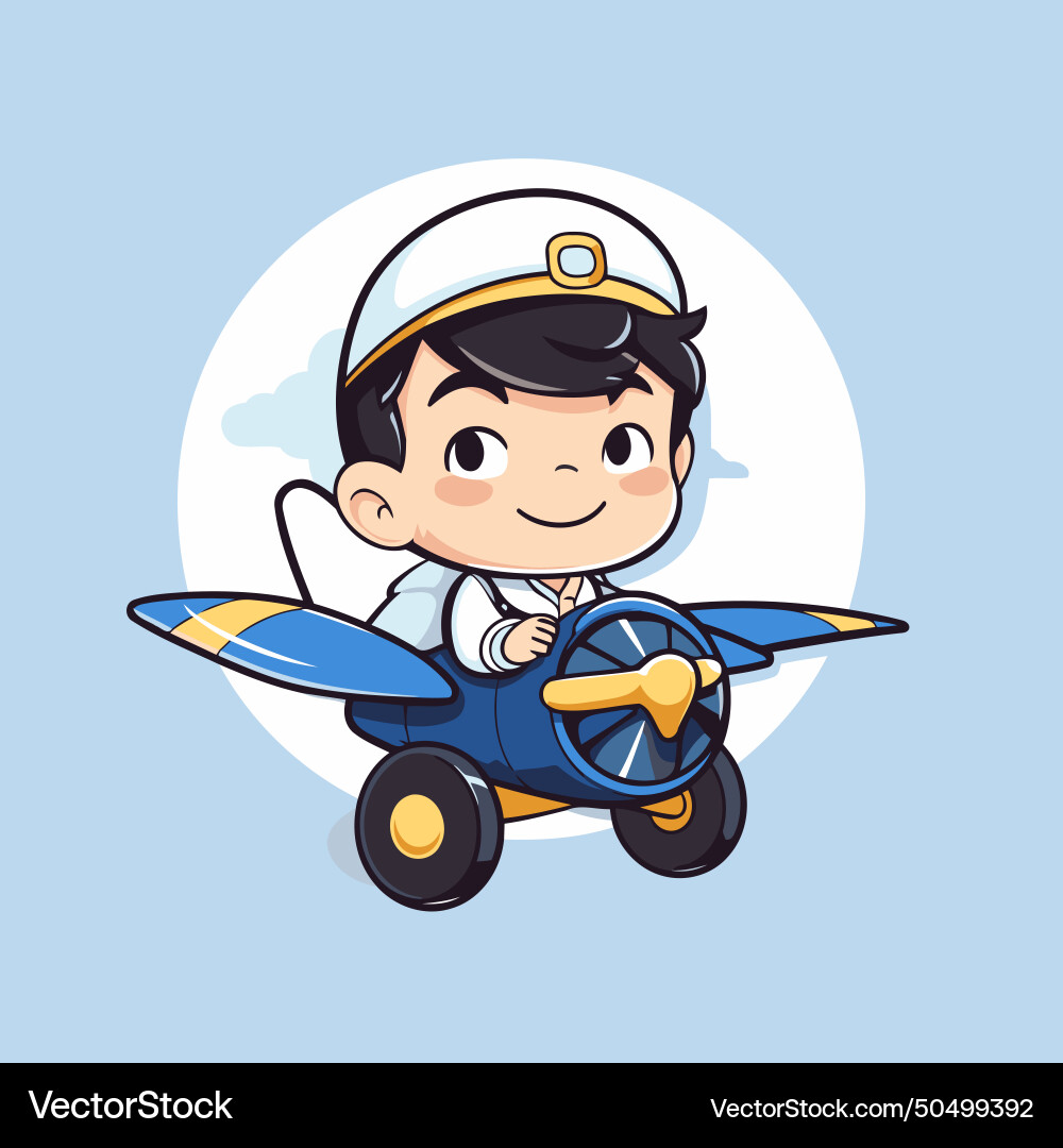 Cute boy pilot with airplane cartoon Royalty Free Vector
