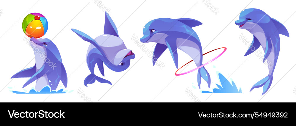 Cute dolphin character set in playful poses Vector Image
