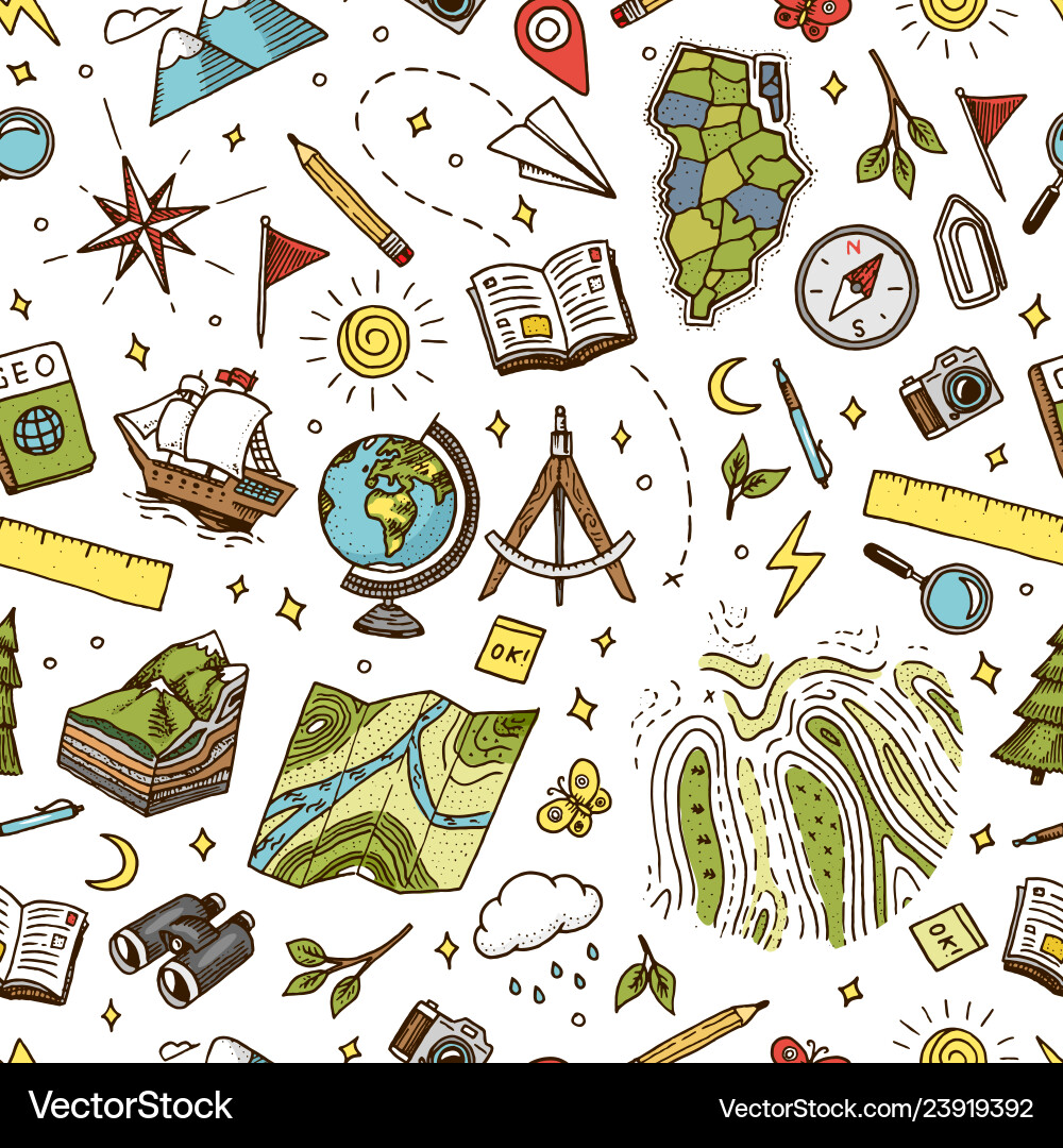 Geography symbols seamless pattern equipments Vector Image