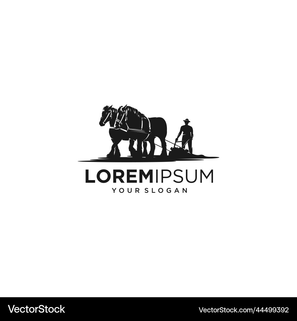 Horse Plowing Field Logo Royalty Free Vector Image
