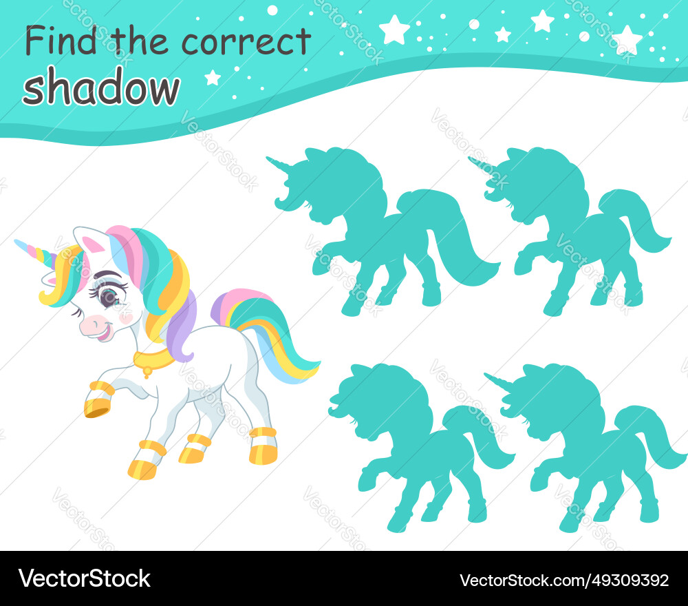 Rainbow Unicorn Shadow Matching Royalty Free Vector Image