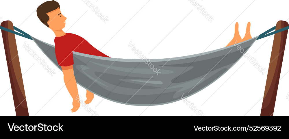 Young man is lying in a hammock and relaxing Vector Image