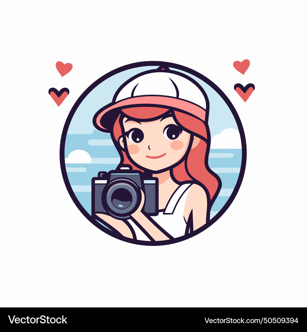 Cute girl with camera in a flat style Royalty Free Vector