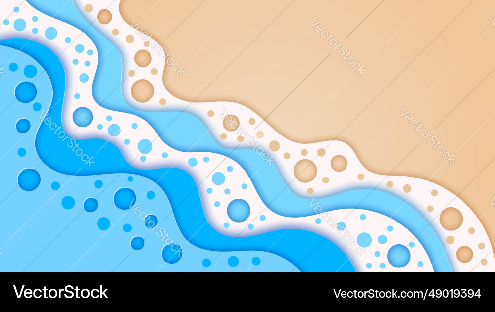 Surf sea waves on sand beach paper cut background Vector Image
