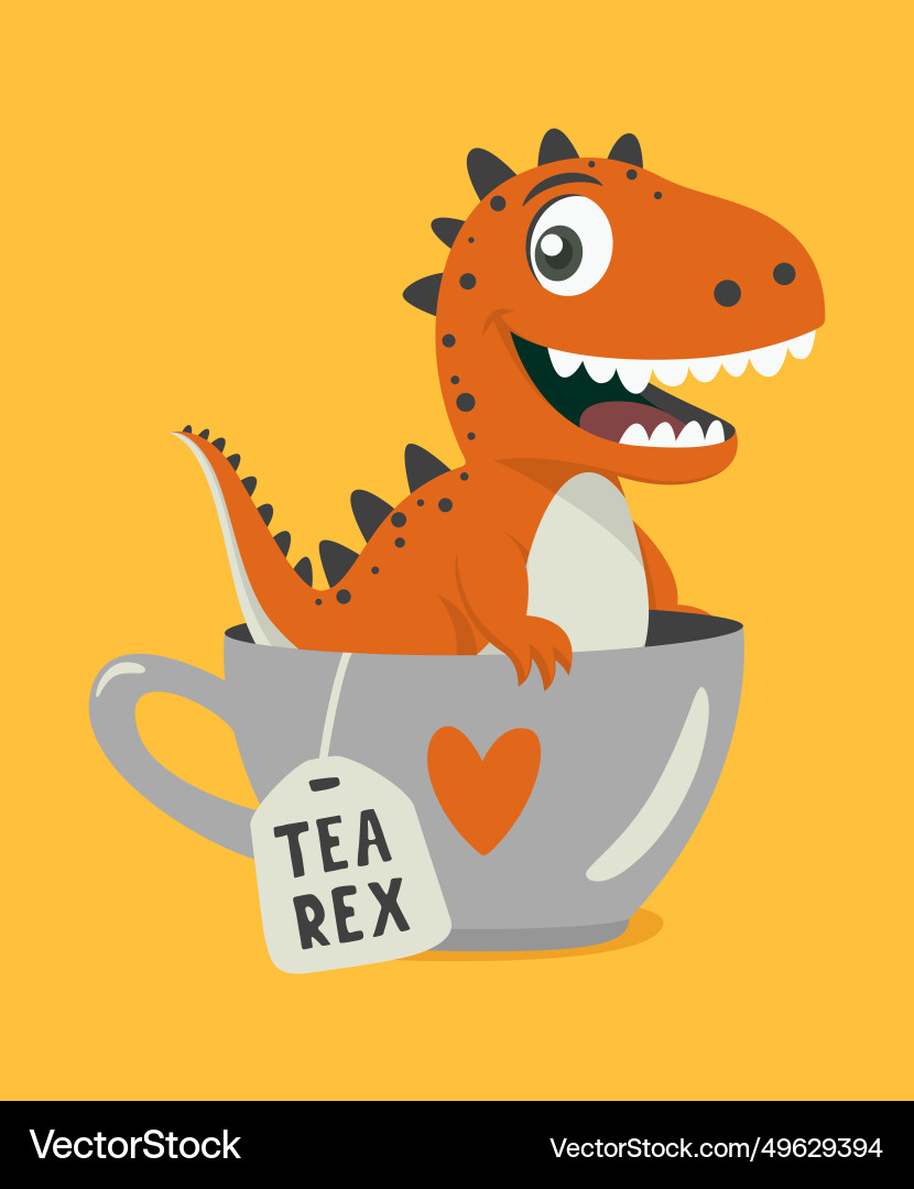 Tea rex funny and cute textured cartoon Royalty Free Vector