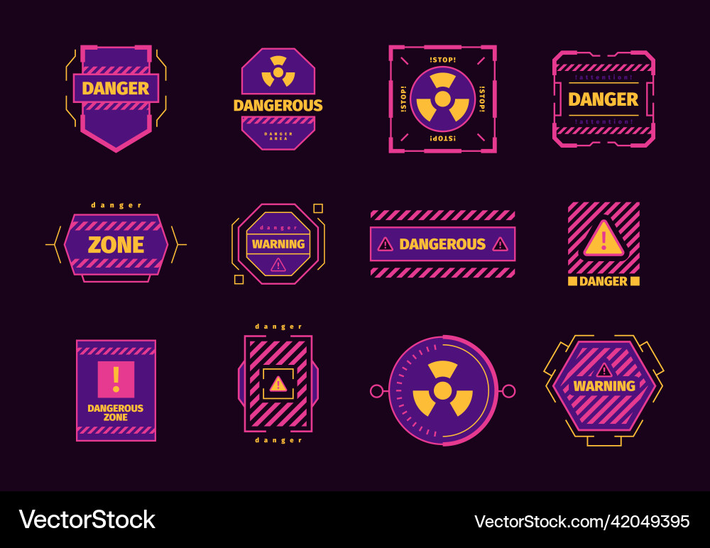 Danger hud ui attention elements virus attack Vector Image