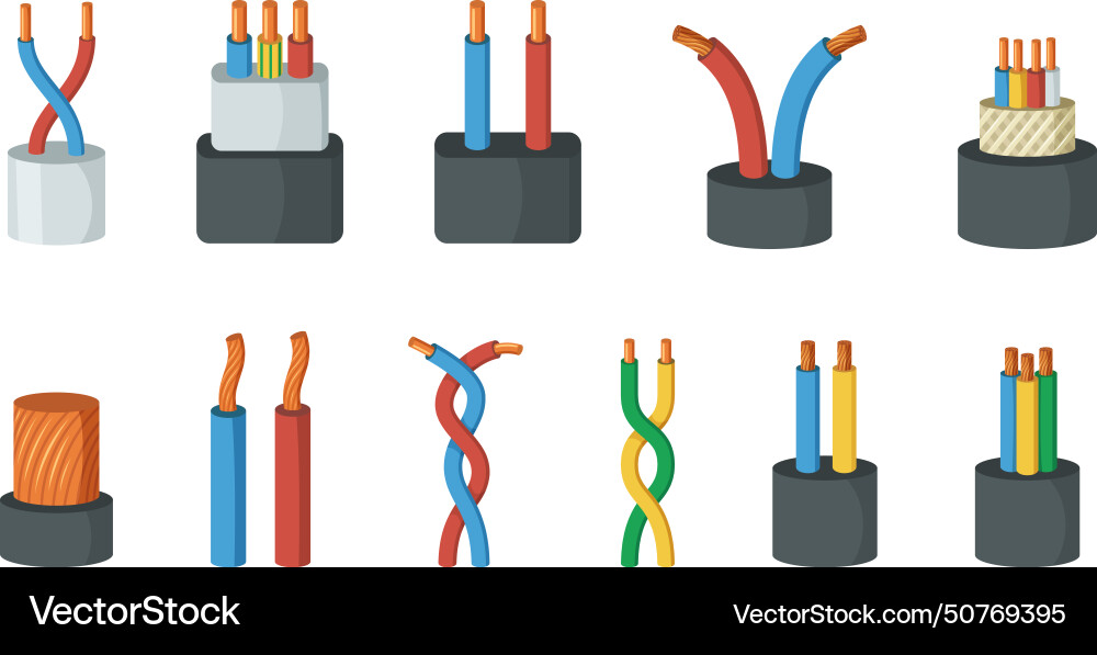 Electric wire connection icon set cable network Vector Image