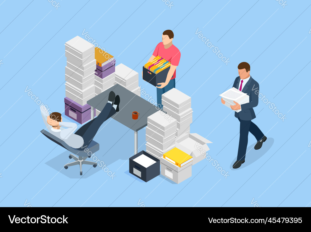 Isometric stacks of paperwork and files Royalty Free Vector