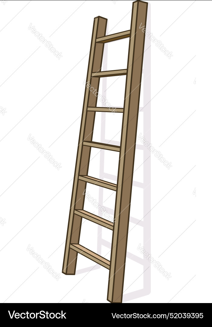 Wooden ladder leaning against wall casting shadow Vector Image