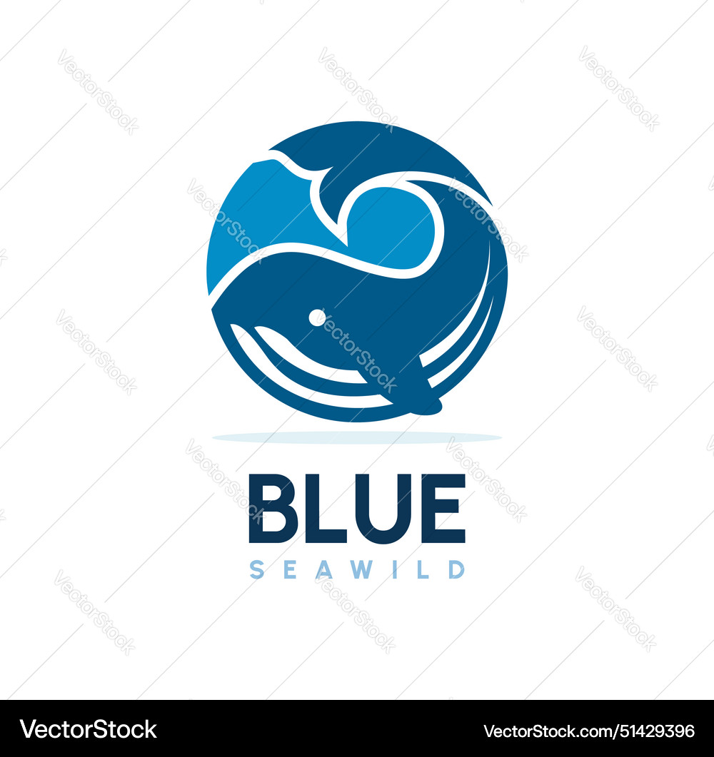Blue whale logo minimalistic design with circle Vector Image