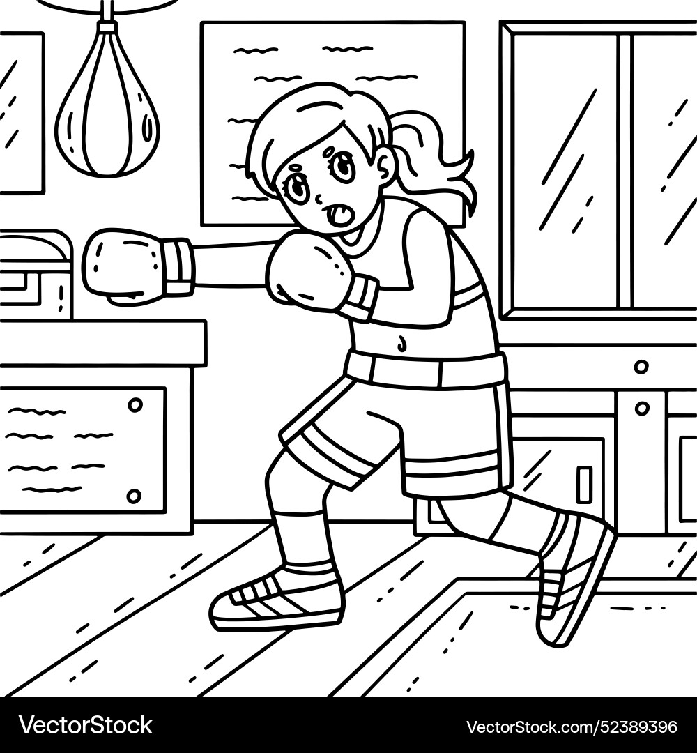 Boxing female boxer punching coloring page Vector Image