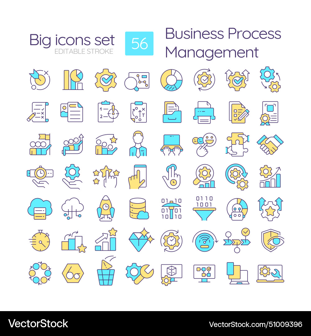 Business processes management rgb color icons set Vector Image