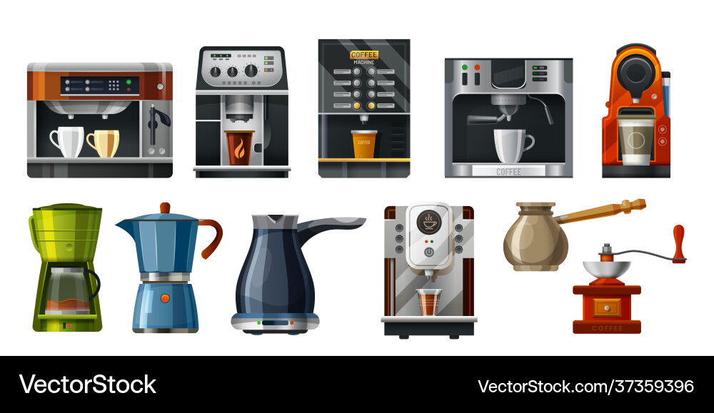Coffee maker machines cafe barista brewing tools Vector Image
