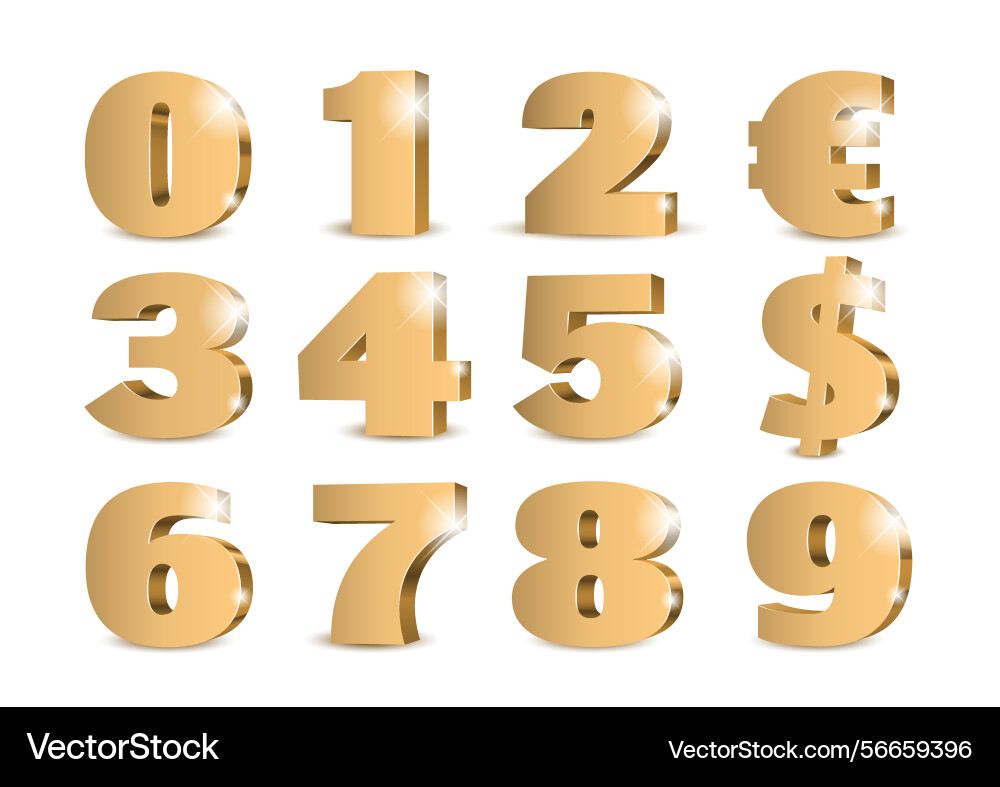 Gold 3d numbers Royalty Free Vector Image - VectorStock