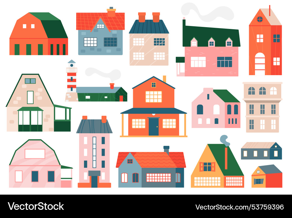 Old houses set Royalty Free Vector Image - VectorStock