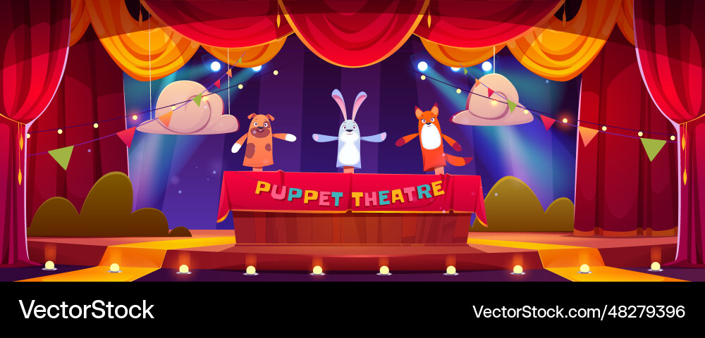Puppet theater child show stage background Vector Image