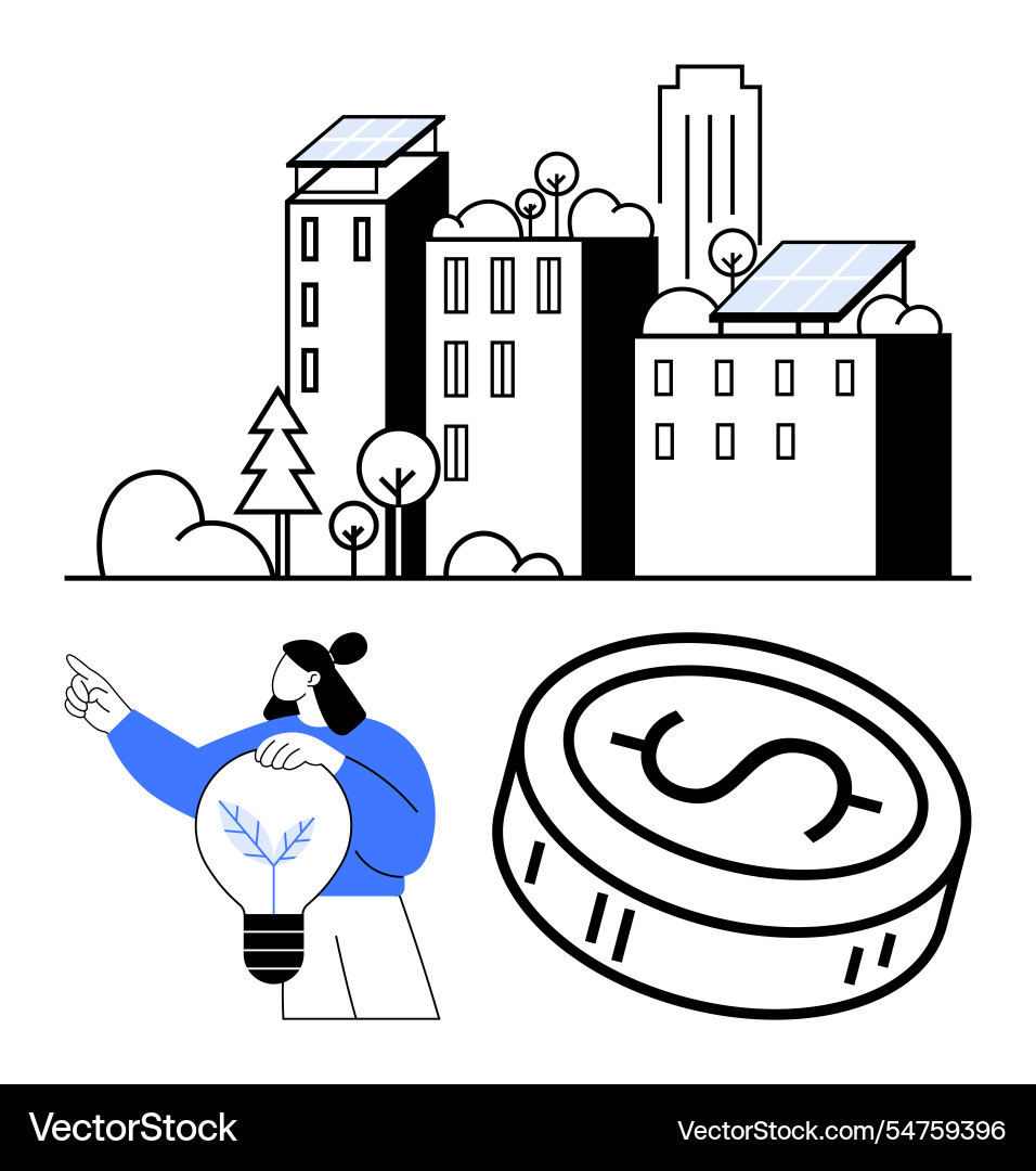 Sustainable urban development with solar panels Vector Image