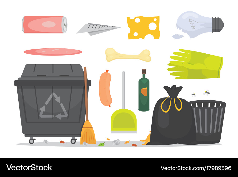Trash and garbage set in cartoon Royalty Free Vector Image