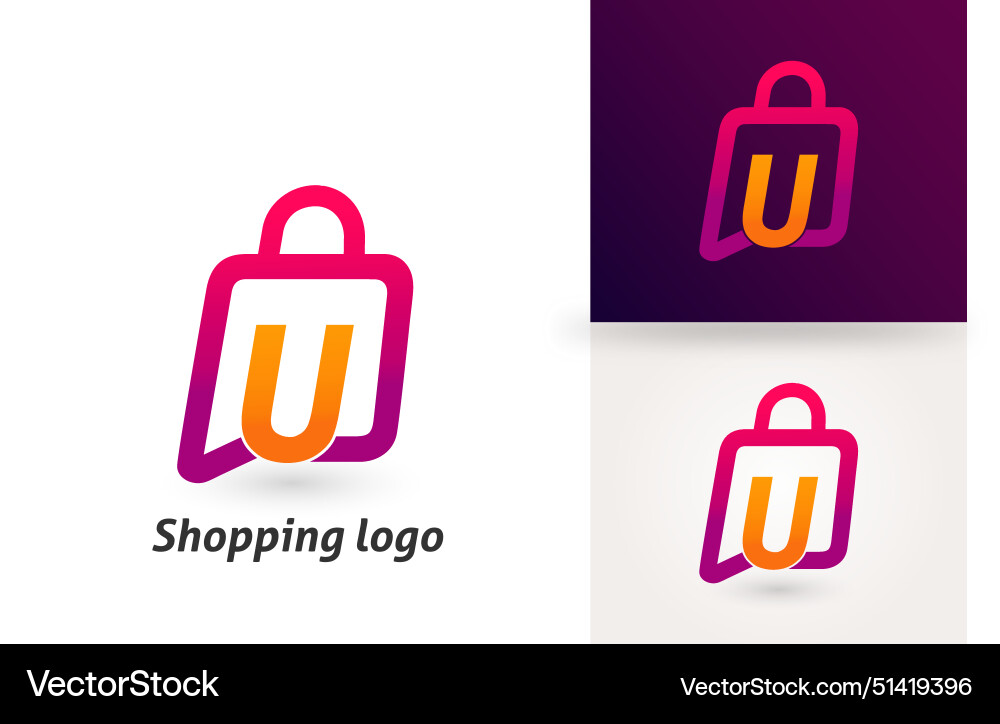 U letter shopping bag e commerce logo design Vector Image