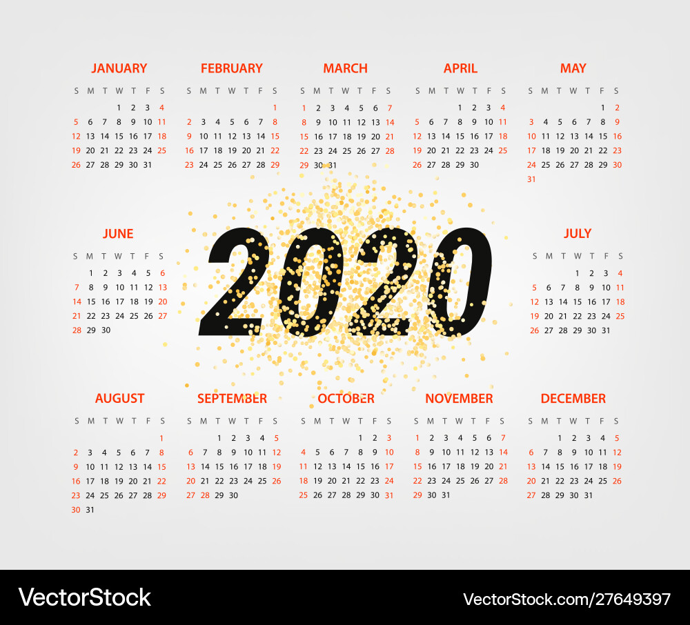 2020 year calendar template Royalty Free Vector Image