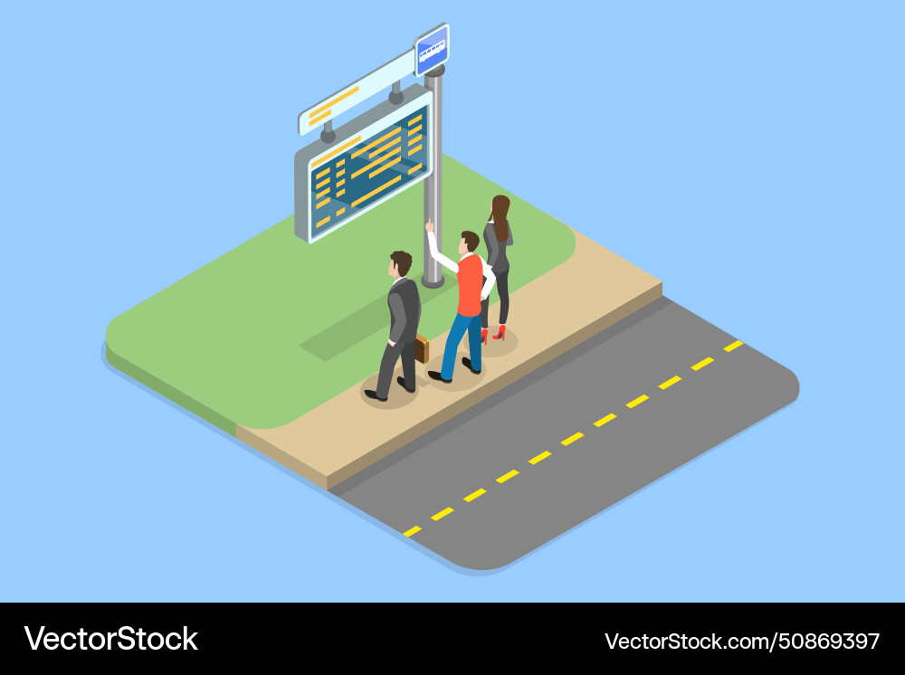 3d isometric flat of bus stop Royalty Free Vector Image