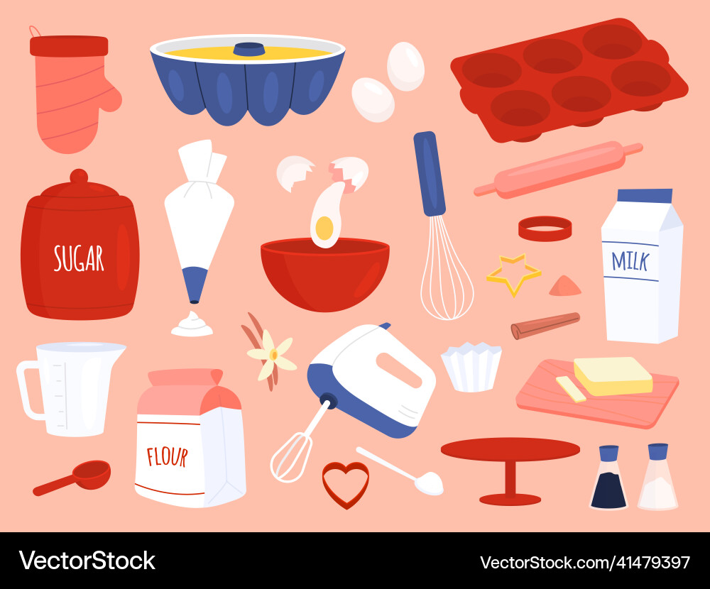 Baking ingredients flat kitchen utensil and food Vector Image