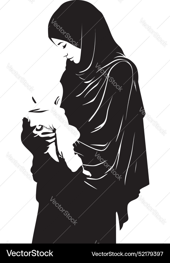 Modest matrimony hijab mom with tiny child Vector Image