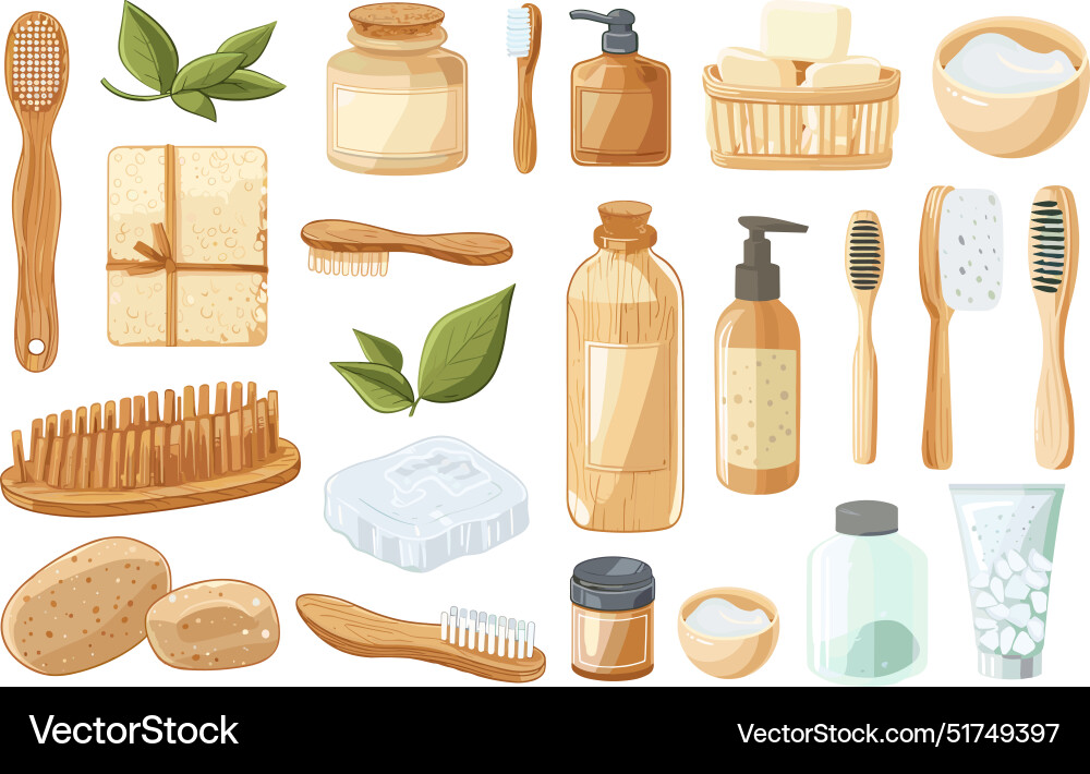 Shower accessories cartoon set toothbrush Vector Image