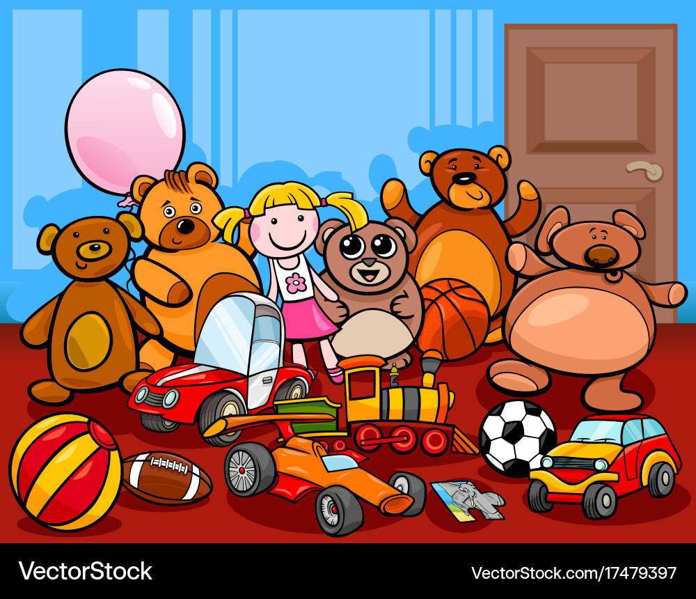 Toys group cartoon Royalty Free Vector Image - VectorStock