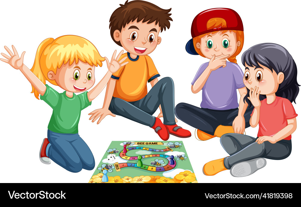 A children playing board game on white background Vector Image