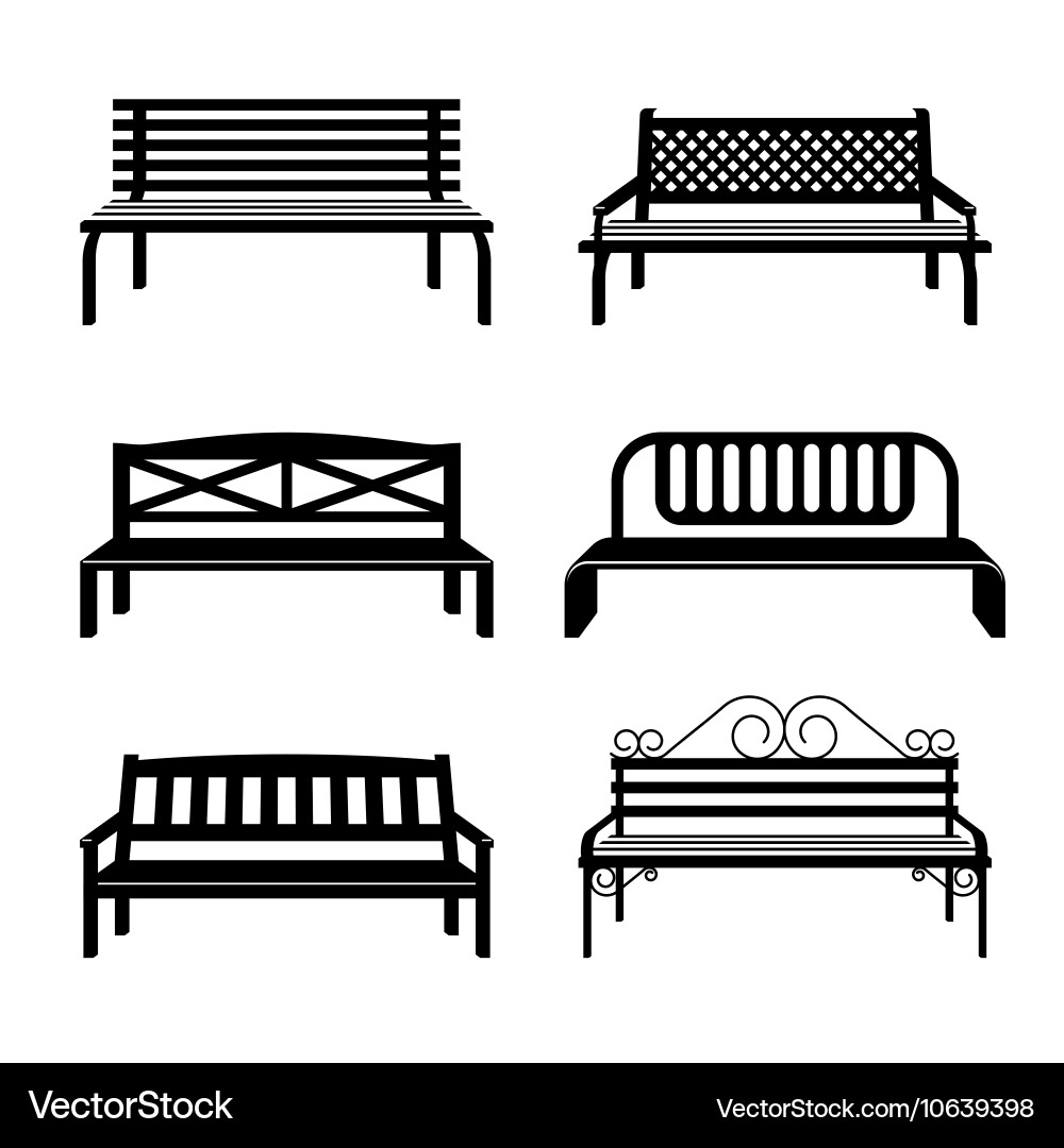 Benches bench black silhouettes Royalty Free Vector Image