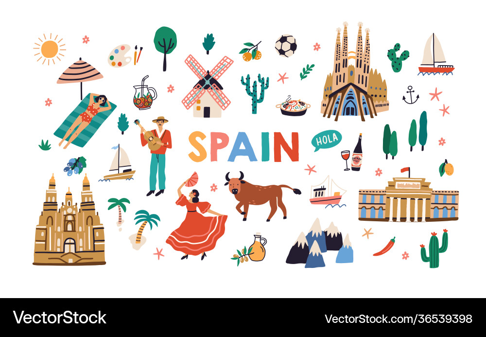 Bundle symbols traditional spanish culture Vector Image