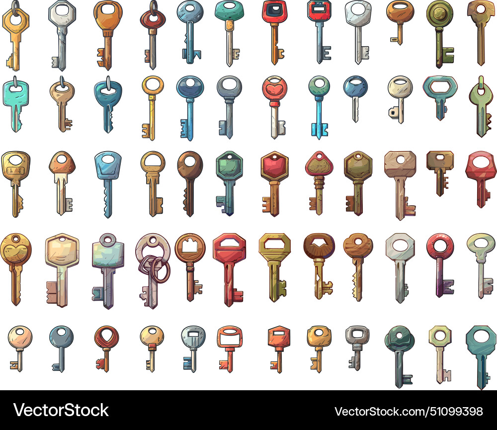 Door keys cartoon big set modern opening Vector Image