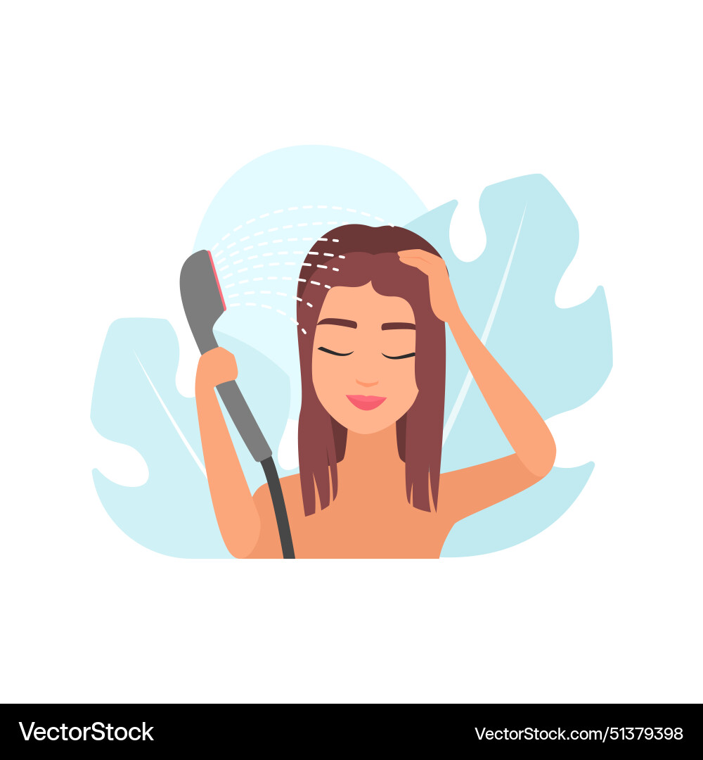 Girl Washing Hair With Stream Of Clean Water Vector Image
