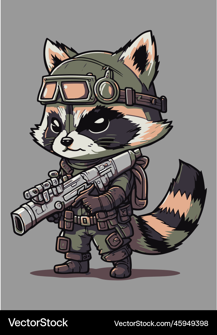 Raccoon Soldier with Rifle Royalty Free Vector Image
