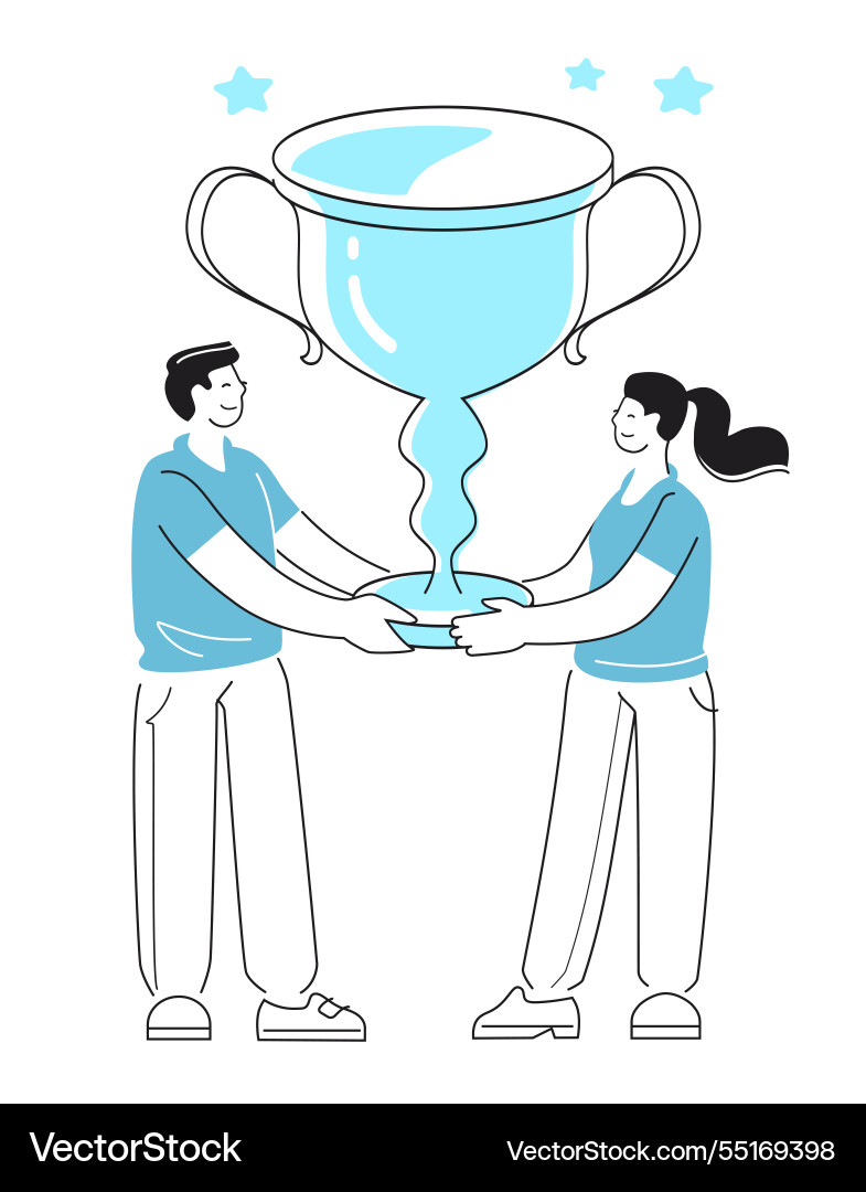 Team group of people holding award teamwork Vector Image