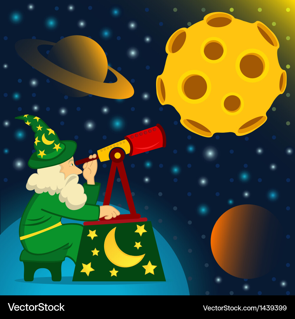 Astronomer looks at moon Royalty Free Vector Image