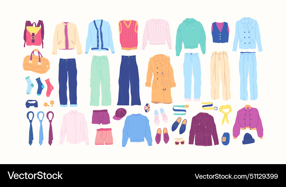 Cartoon clothes male winter set Royalty Free Vector Image