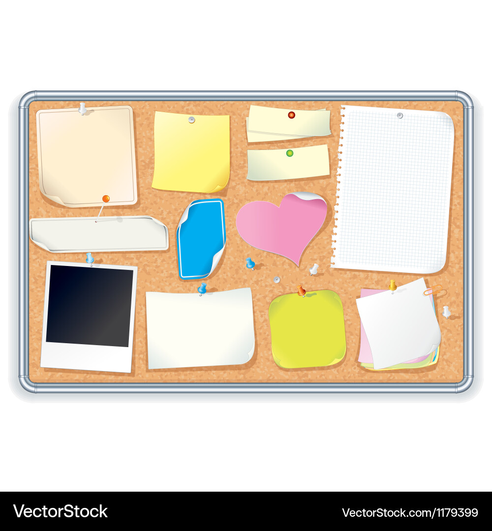 Cork Bulletin Board with Notes Royalty Free Vector Image