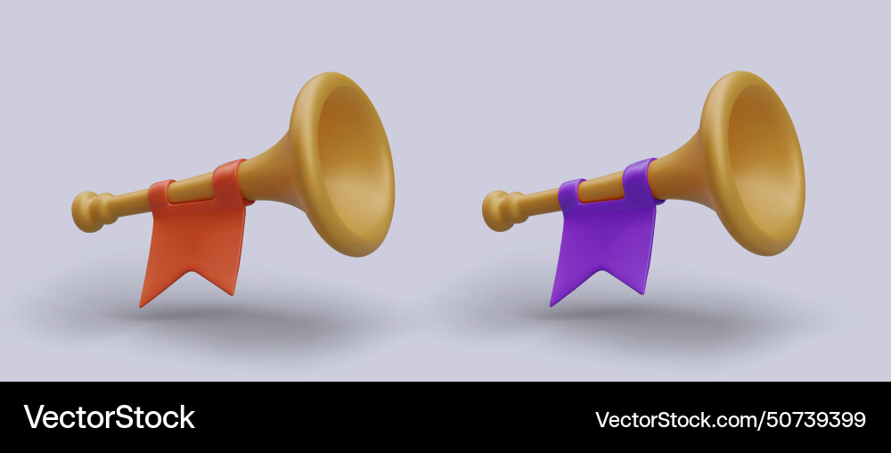 Set of trumpets with flags different colors Vector Image