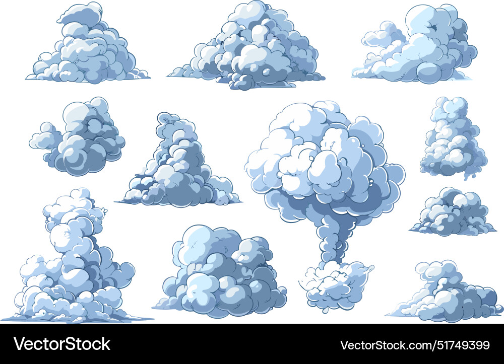 Smoke cartoon set fog cloud dust explosion Vector Image