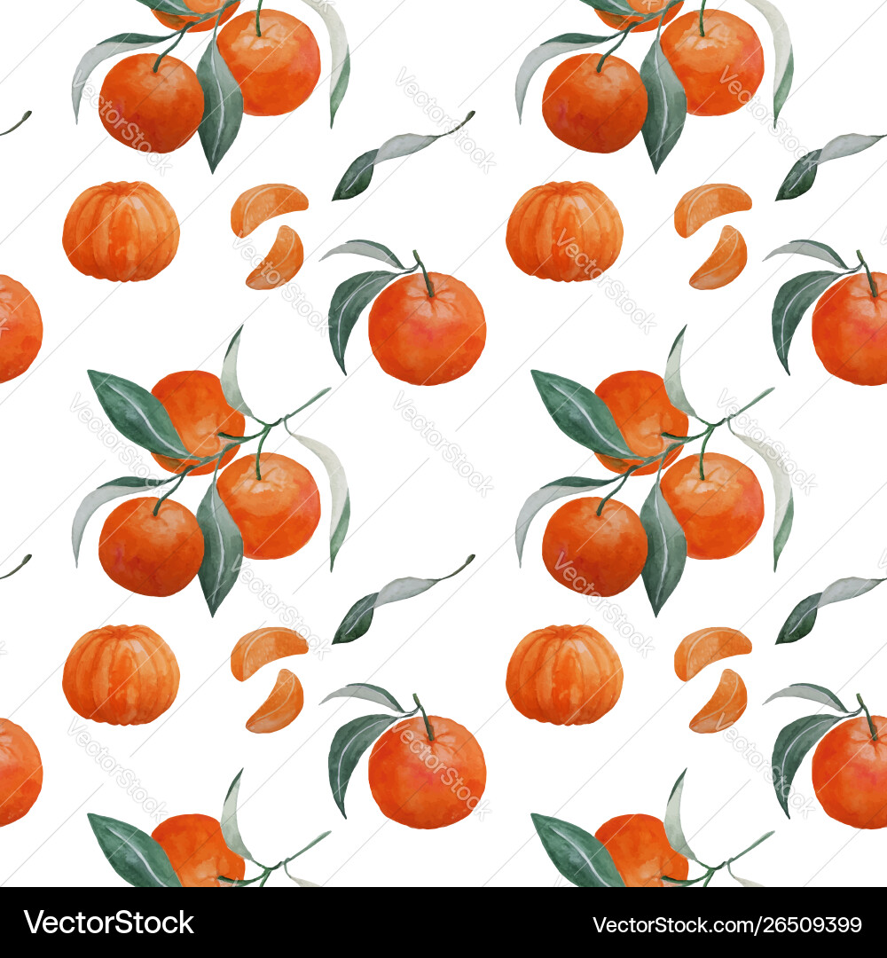 Tangerine branch and slice seamless pattern Vector Image