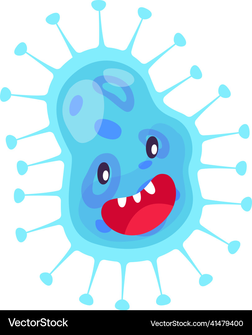 Blue disease monster flu virus cartoon character Vector Image